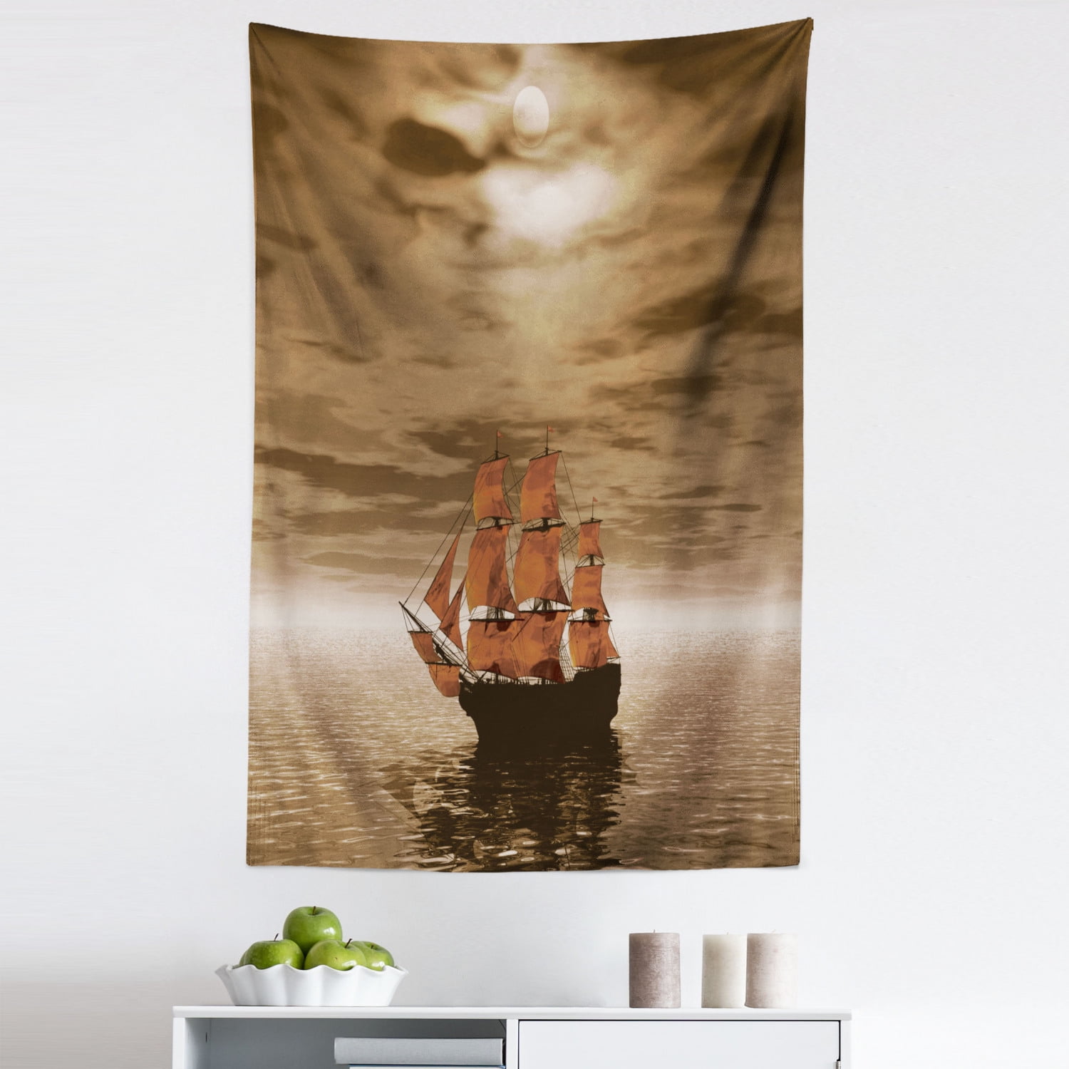 Nautical Tapestry, Lonely Ship Sailing in the Ocean with Weathered ...