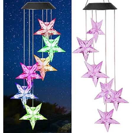 Solar Wind Chime Color Changing Solar Mobile Light Pink Star LED Wind ...