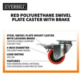 4 In. Red Polyurethane and Steel Swivel Plate Caster with Locking Brake ...