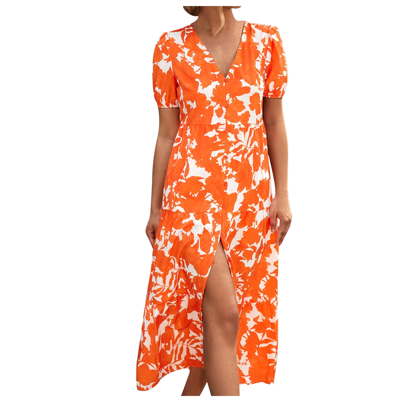 Gaecuw Midi Dresses For Women V Neck Wrap Dress Short Sleeve Below The