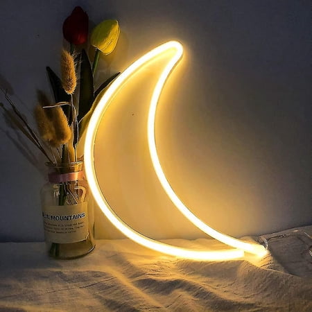 Junmo Warm White Moon Neon Sign Art Wall Decor Usb Battery Powered Neon ...