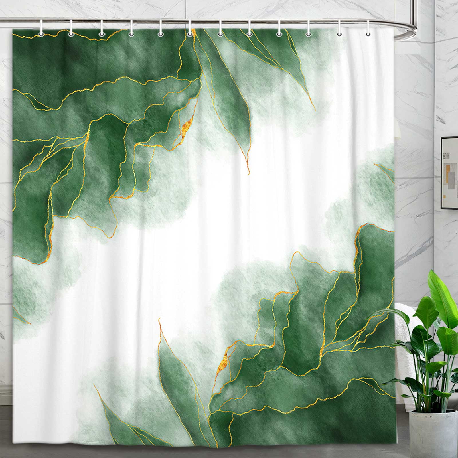Green Texture Shower Curtain, Abstract white Green Marble Fabric ...