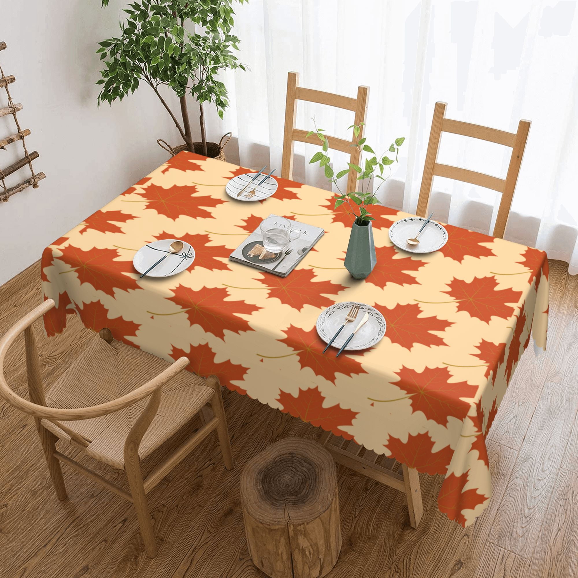 XMXY Table Cloth Rectangle Table, Maple Leaf Texture Dining Table Cover ...