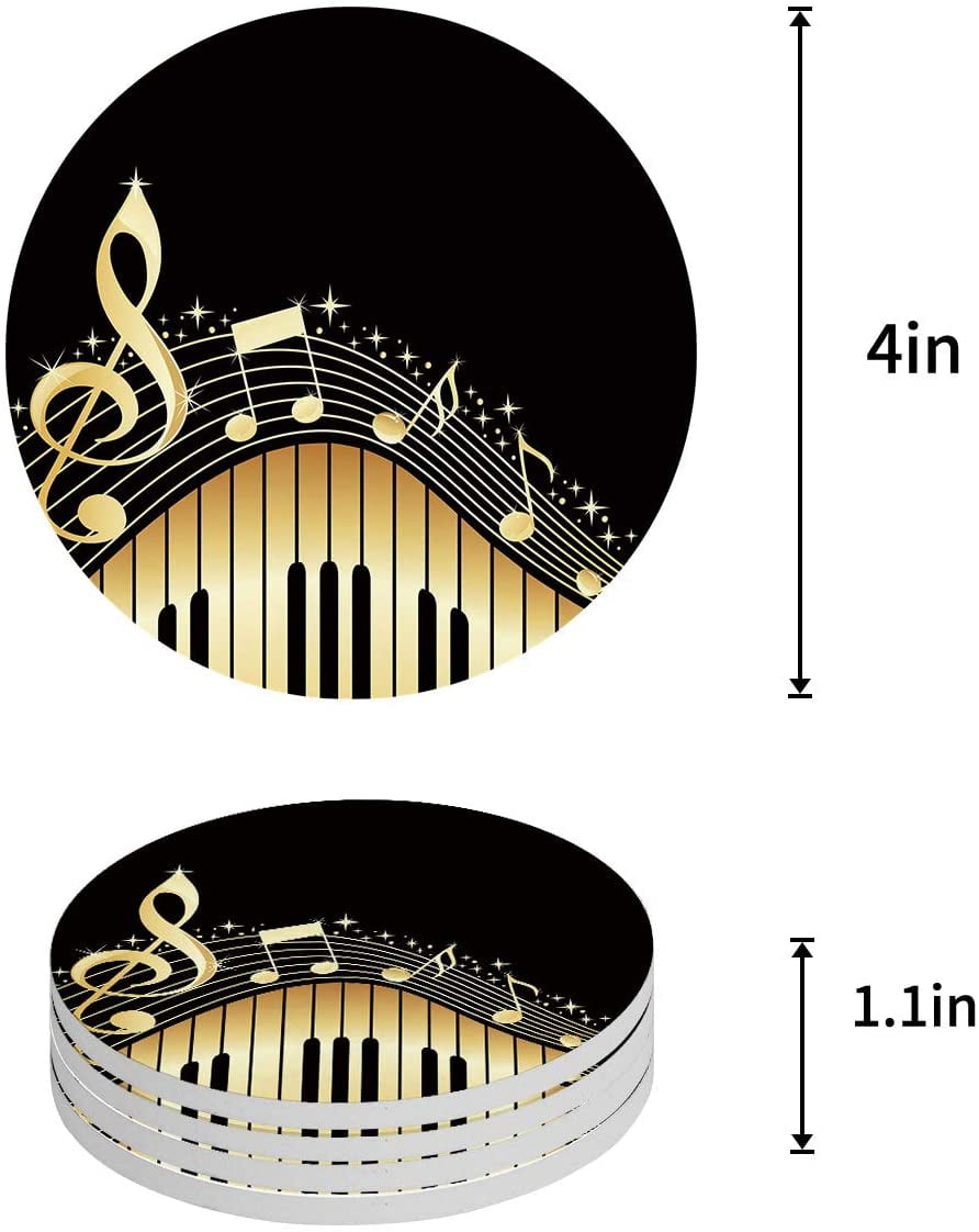 FMSHPON Music Piano Theme Set of 8 Round Coaster for Drinks, Absorbent ...
