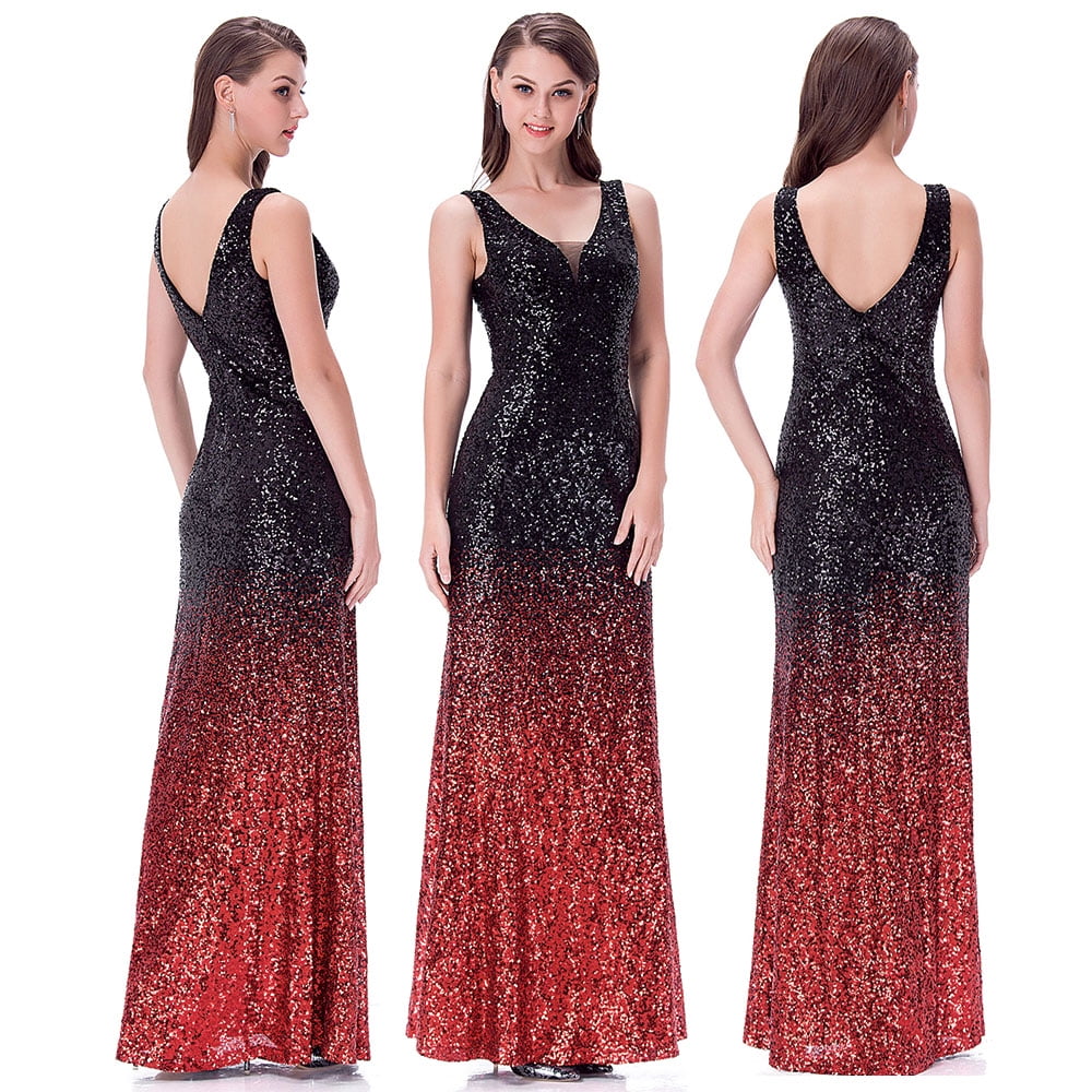Angel-fashions Women's Elegant Wedding Party Guest Gown Gradient Sequin ...