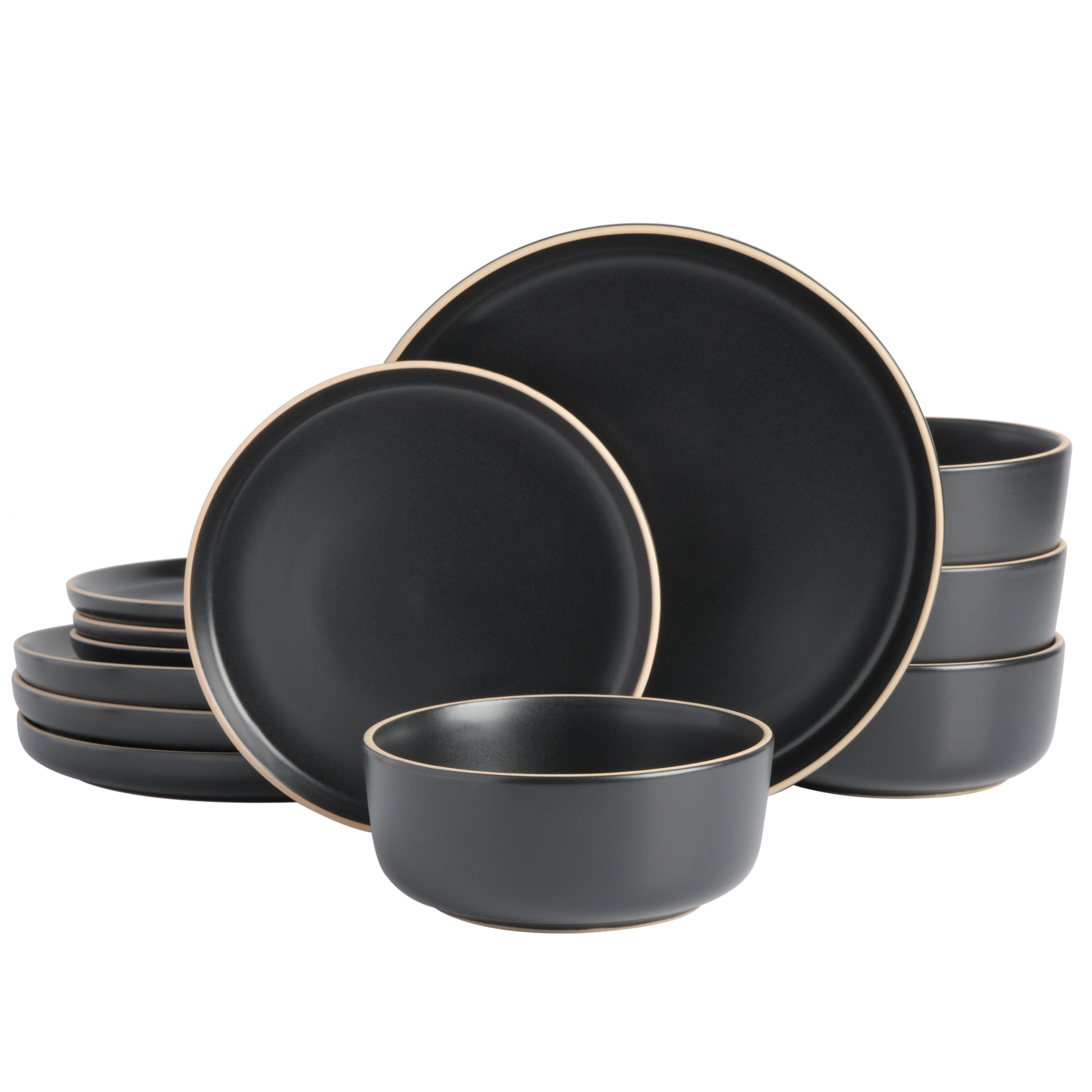 Gibson Home Everyday Essential Black Dinnerware Set, Set of 12 ...