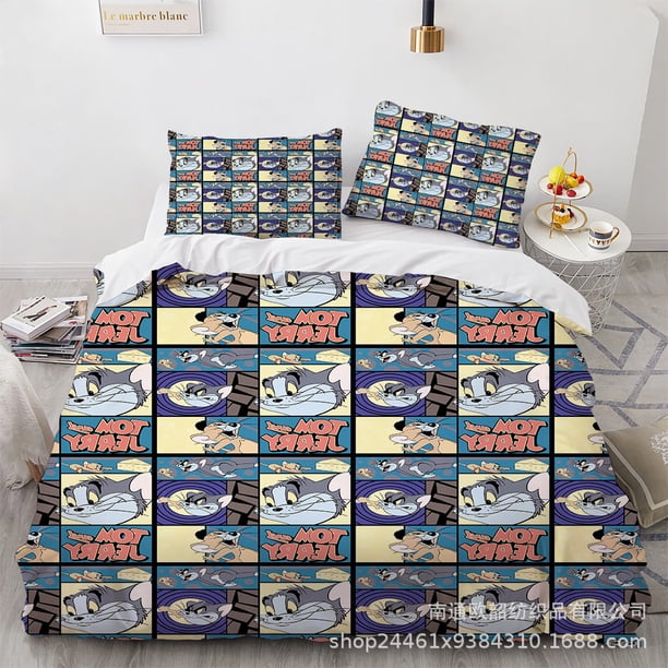 Tom Jerry Bedding Quilt Cover, Three-piece Set, 3D Printing, Soft ...