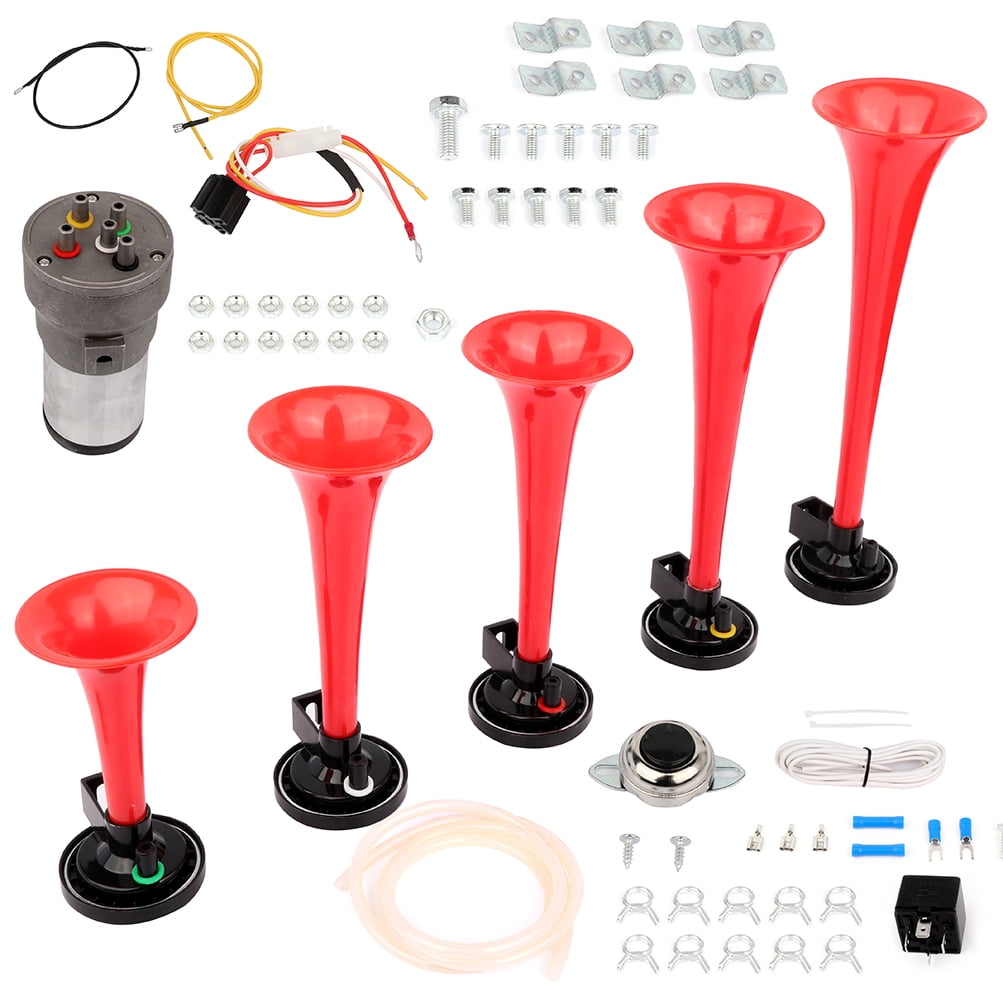 ECCPP 12V Powerful Loud Air Horn 5 Trumpet Air Horn + Compressor for ...