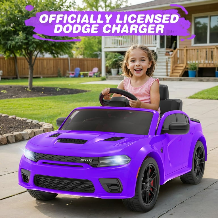 Dodge Electric Ride on Cars for Kids 12V Licensed Dodge Charger SRT Powered Ride On Toy Cars with Parent Remote Control Music Led Headlights Safety Belt for 3 5 Purple Walmart Exclusive Color Walmart ...