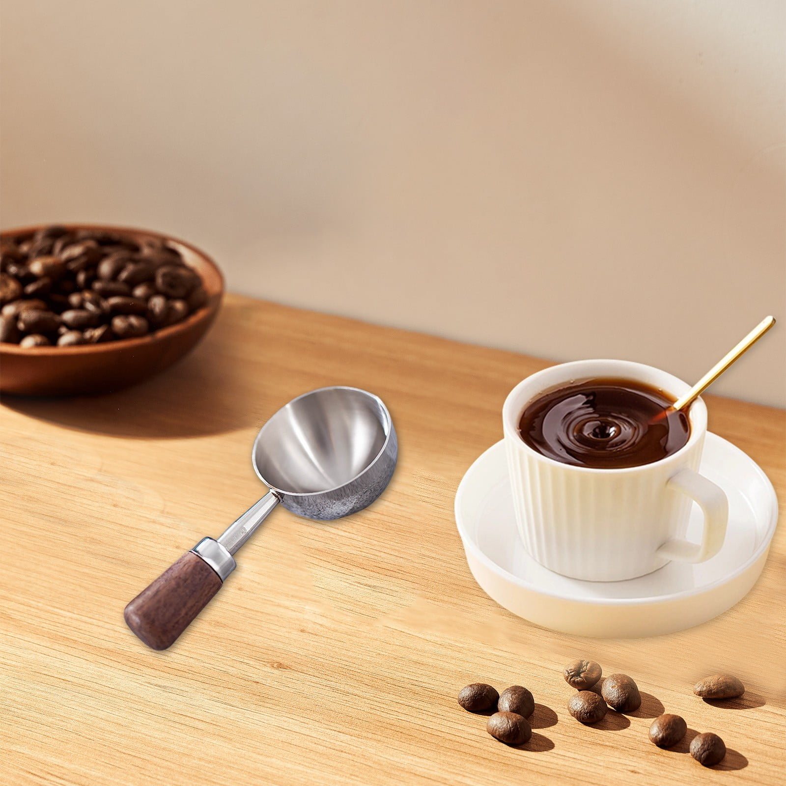 Fiudx Cuchara Medidora de Café de Acero Inoxidable, Mango de Madera de ...