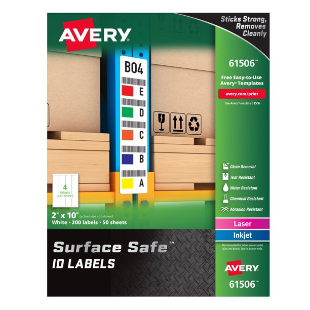 Avery Surface Safe ID Labels, 2" x 10", Water Resistant, Matte White ...