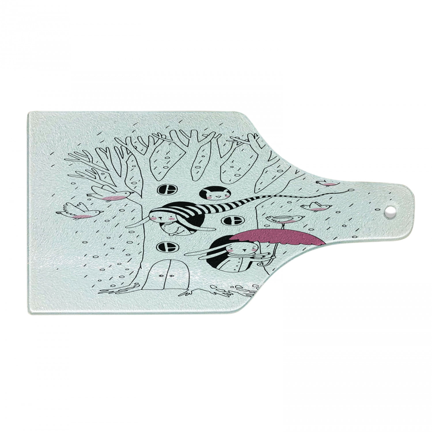 Magic Cutting Board, Minimalist Habitat Drawing with Rabbits Tree Hole ...
