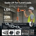 1.5 Ton Manual Lever Chain Hoist, 3300 lbs Capacity Heavy Duty Come ...