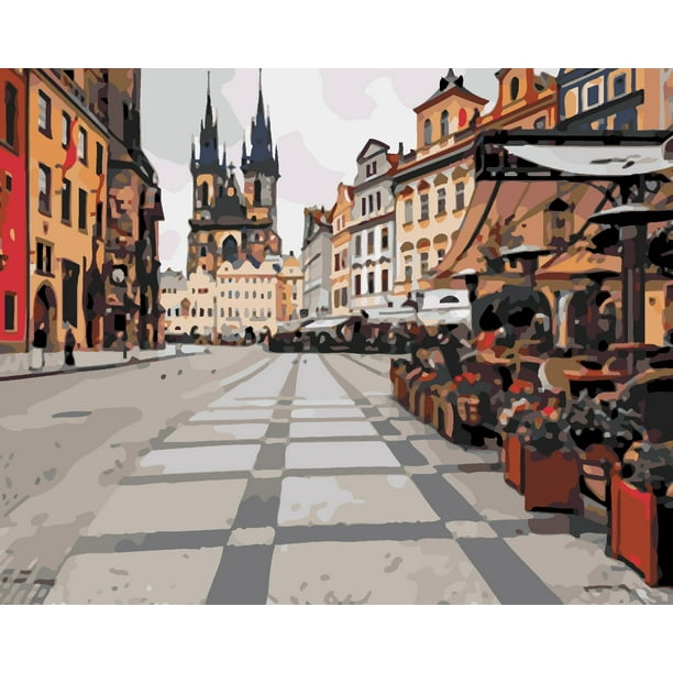 DIY Oil Painting Window Infrastructure Building Daytime Sky Road ...