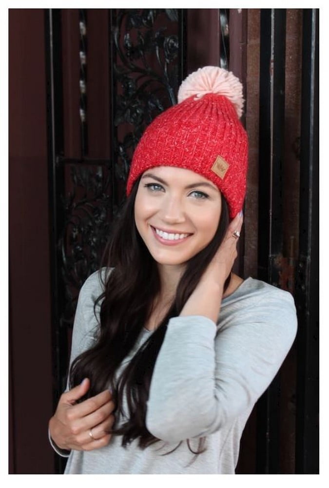 Panache Women's Knit Hat Cap Princess Crown Tag Accent Fleece Lined Pom ...