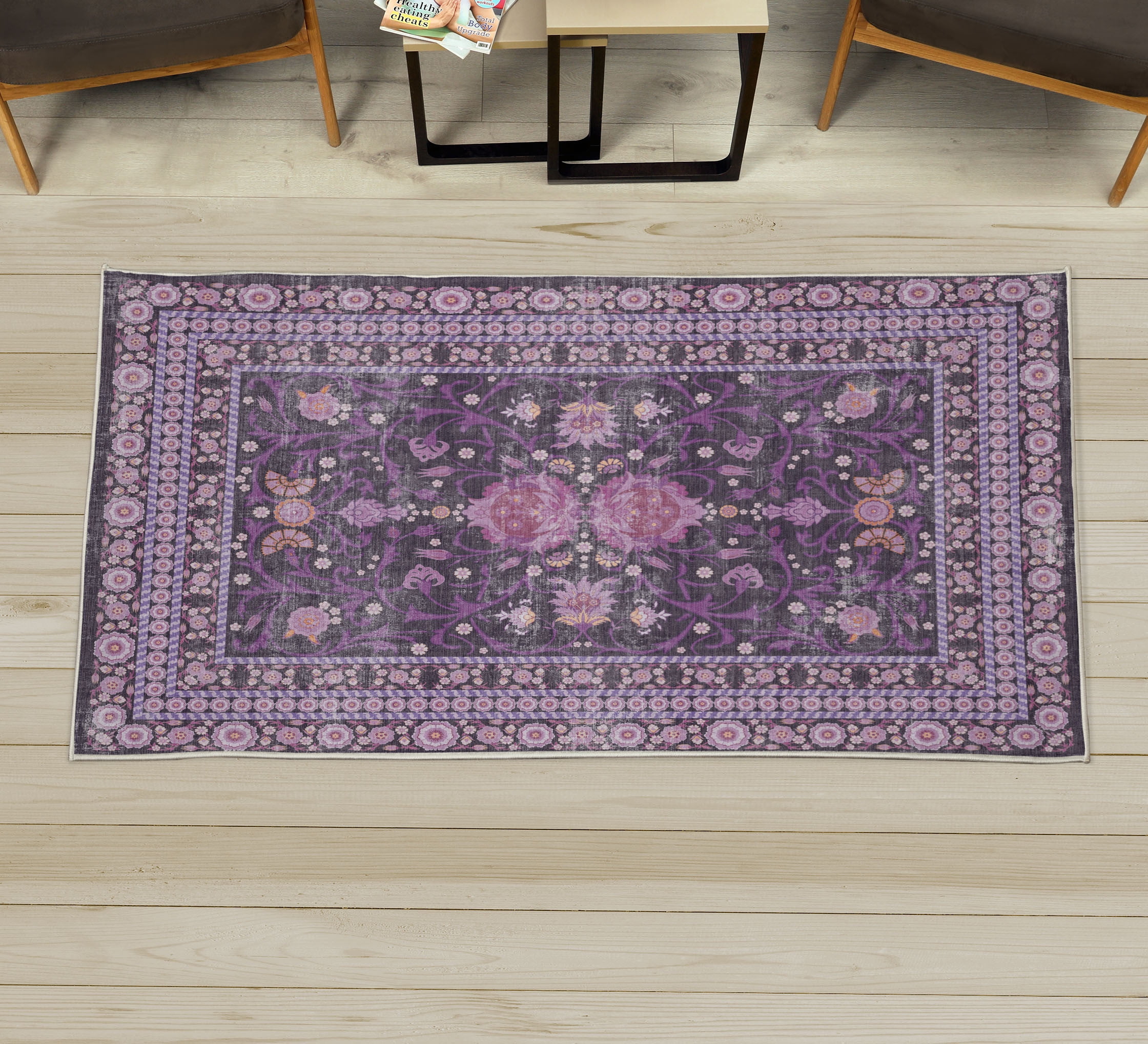 Vintage Decorative Rug, Jacobean Inspired Floral Swirls and Bohemian ...