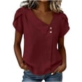 Favoffer Women Faux Linen Blouses Short Sleeve Crew Neck Petal Sleeve ...