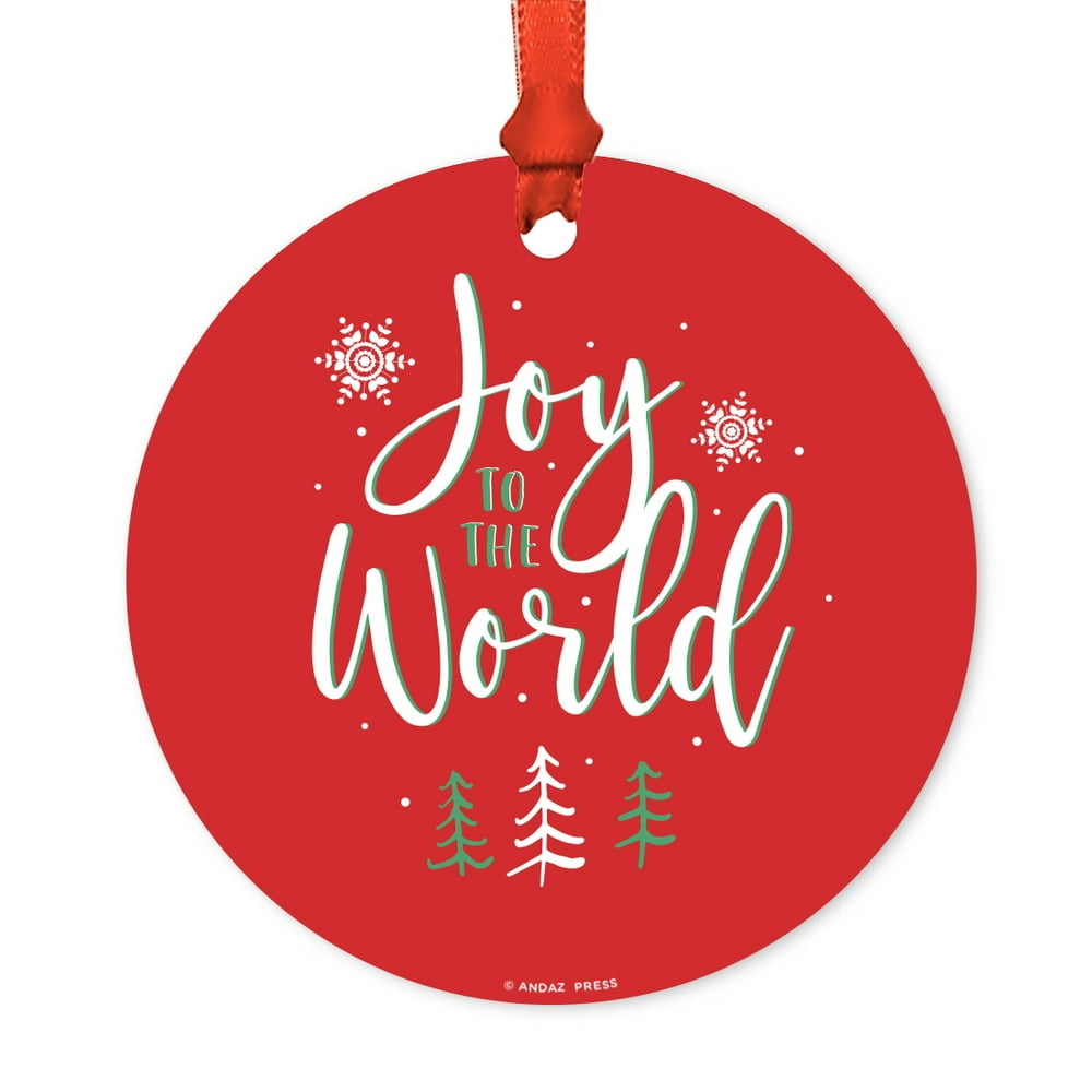 Elegant Scripted Calligraphy Round Metal Christmas Ornament, Joy to the ...