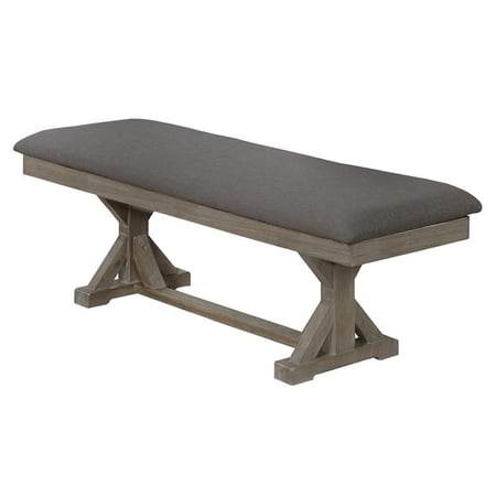 Gray Linen Dining Bench with Rustic Gray Brown Wood in Standard Height ...