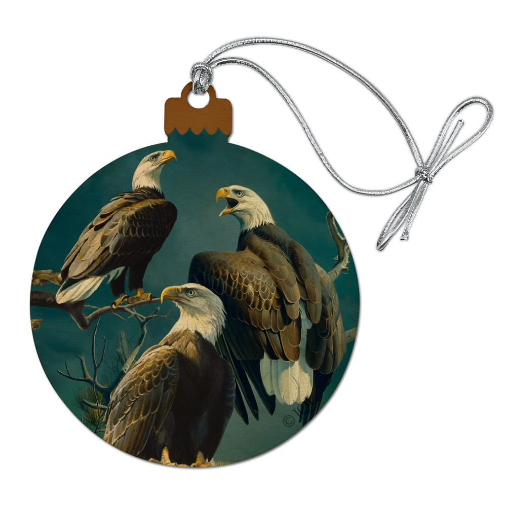 Bald Eagle Tree Top Gathering Wood Christmas Tree Holiday Ornament ...