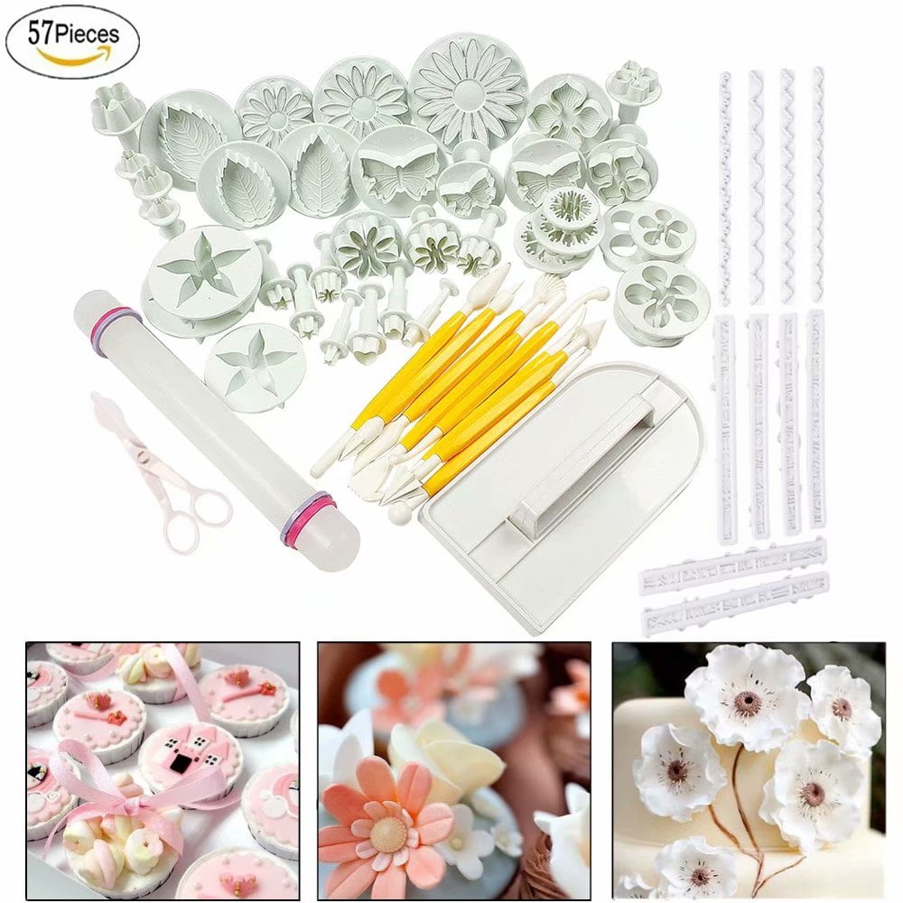 57pcs Cake Decorating Tools, Fondant Icing Cutters Sugarcraft Tools Kit ...