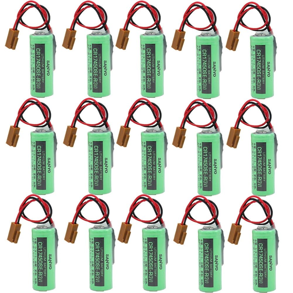 (Pack of 15) CR17450SE-R 3V 2500mah PLC Li-Battery for FANUC A98L-0031-0012 CNC System with Plug ...