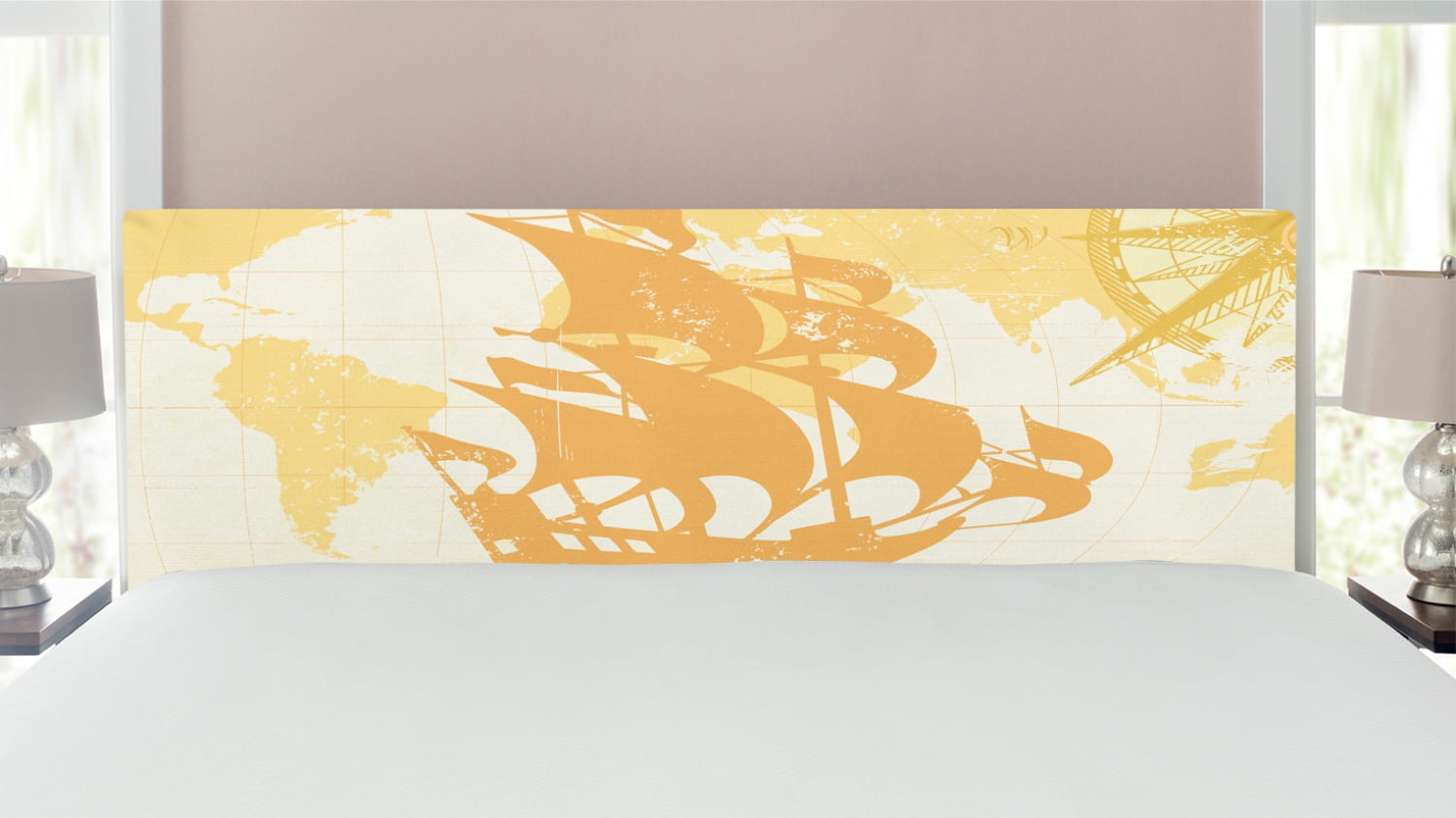 Nautical Headboard, Double Exposure Vintage Graphic with Old World Map ...