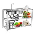 3 Tiers Double Bowl Commercial Restaurant Kitchen Sink Set Rectangular ...