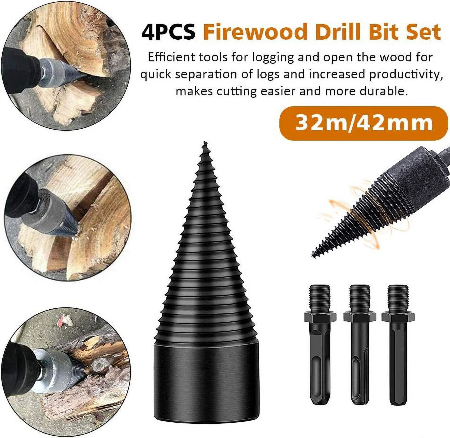 CNKOO Firewood Drill Bit 4PCS Removable Log Splitter Cone Hex+Square+ ...