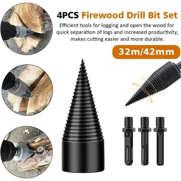AMERTEER Firewood Drill Bit 4PCS Removable Log Splitter Cone Hex+Square ...