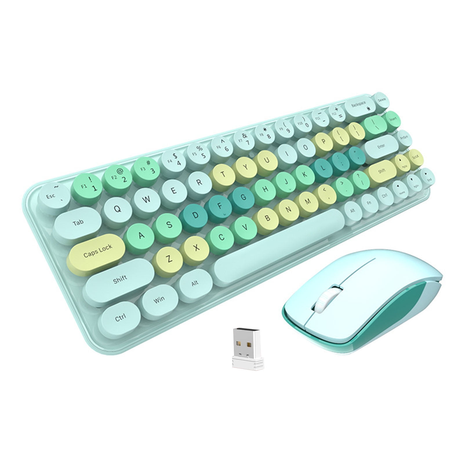 Lomubue 1 Set Wireless Keyboard Sensitive Rechargeable Round Key Caps 2 ...