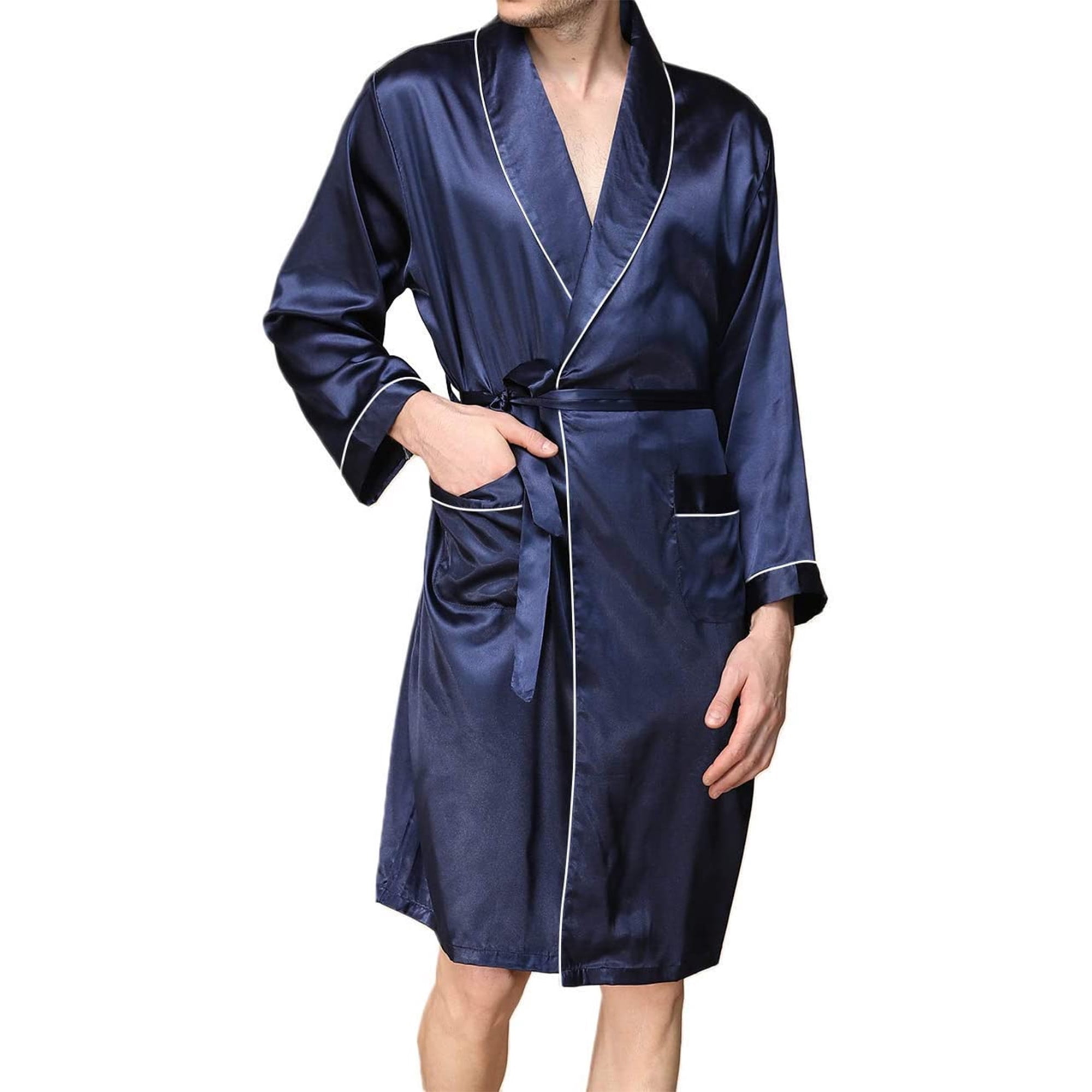 Click here for Gupgi Men Satin Bathrobe Contrast Color Long Sleev... prices