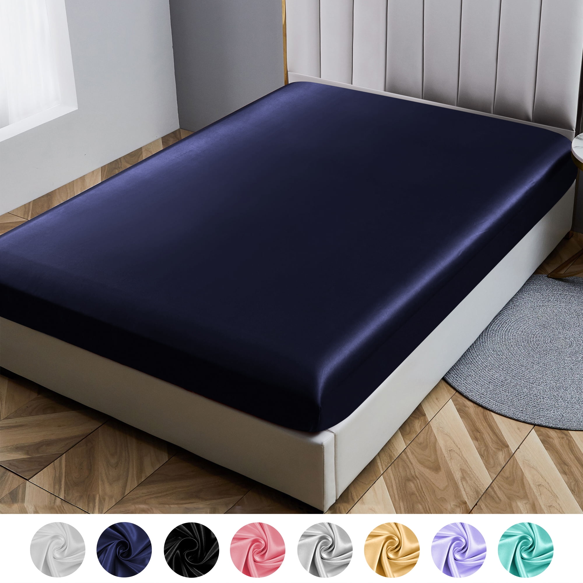 ANMINY Fitted Sheet Deep Pocket Bed Sheet Satin Silk Sheets Ultra Soft ...