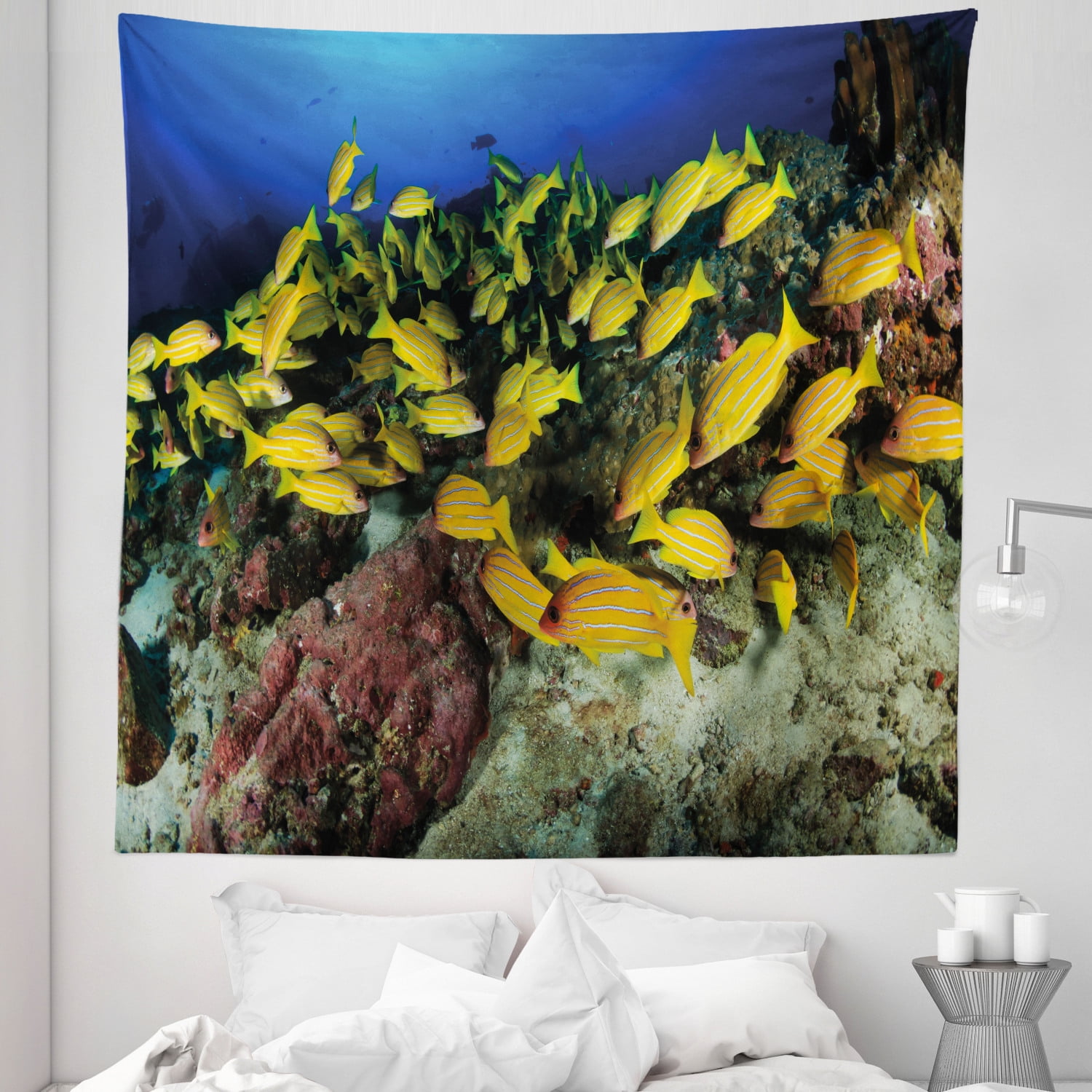 Sea Life Tapestry, Tropical Fish on a Coral Reef Hawaiian Ocean Floor ...