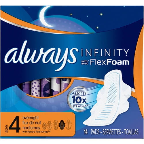 Always Infinity Size 4 Overnight Pads with Wings, Unscented, 14 Count ...