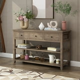 Ktaxon 3-Tier Wooden Console Table, 3 Drawers, Shelves, Retro Gray ...