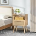 Rattan Nightstands Set of 2 with Charging Station, Boho Side Table with ...