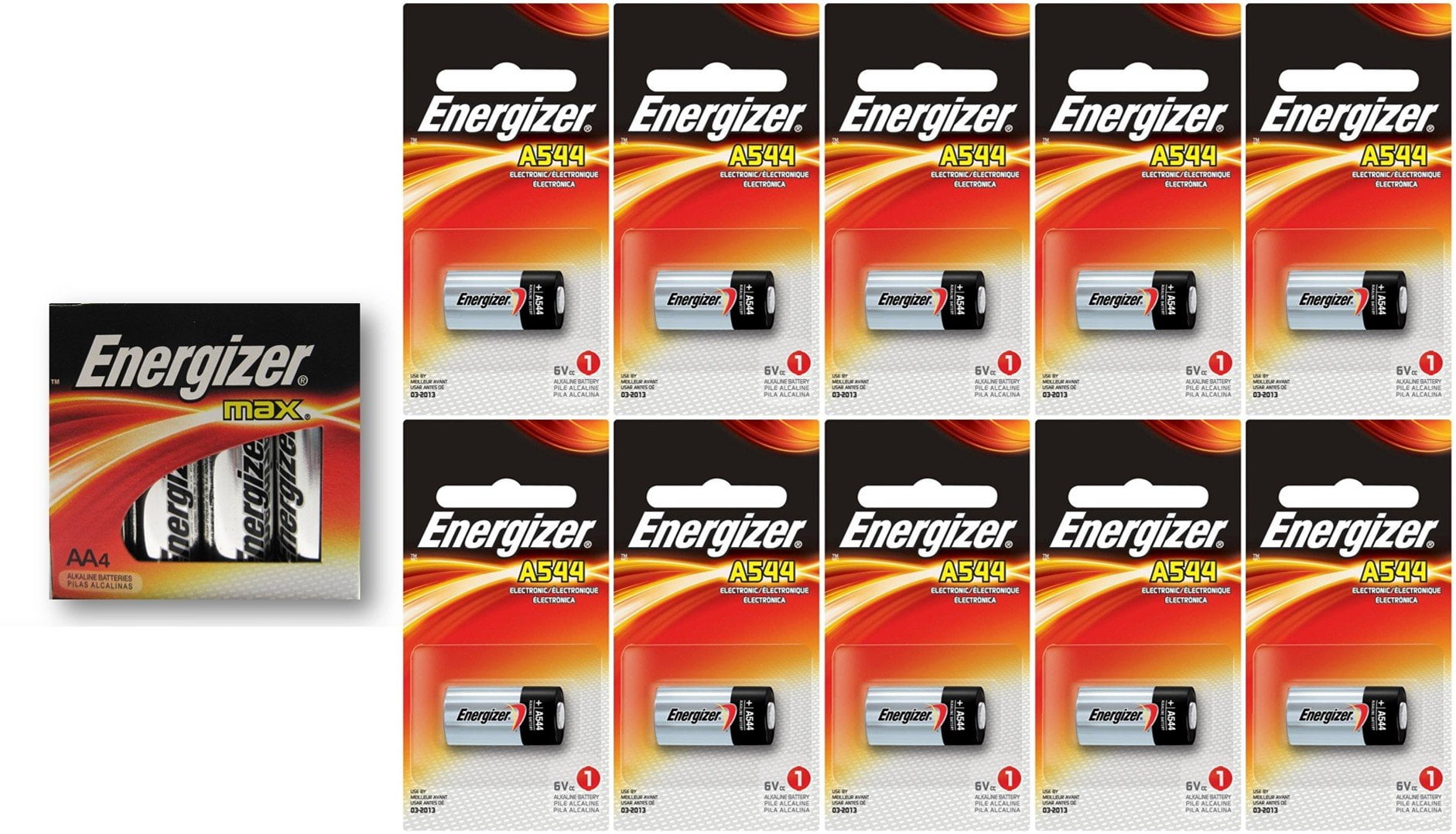 10 Energizer A544 6-Volt Batteries With 4 Energizer AA Max Batteries ...
