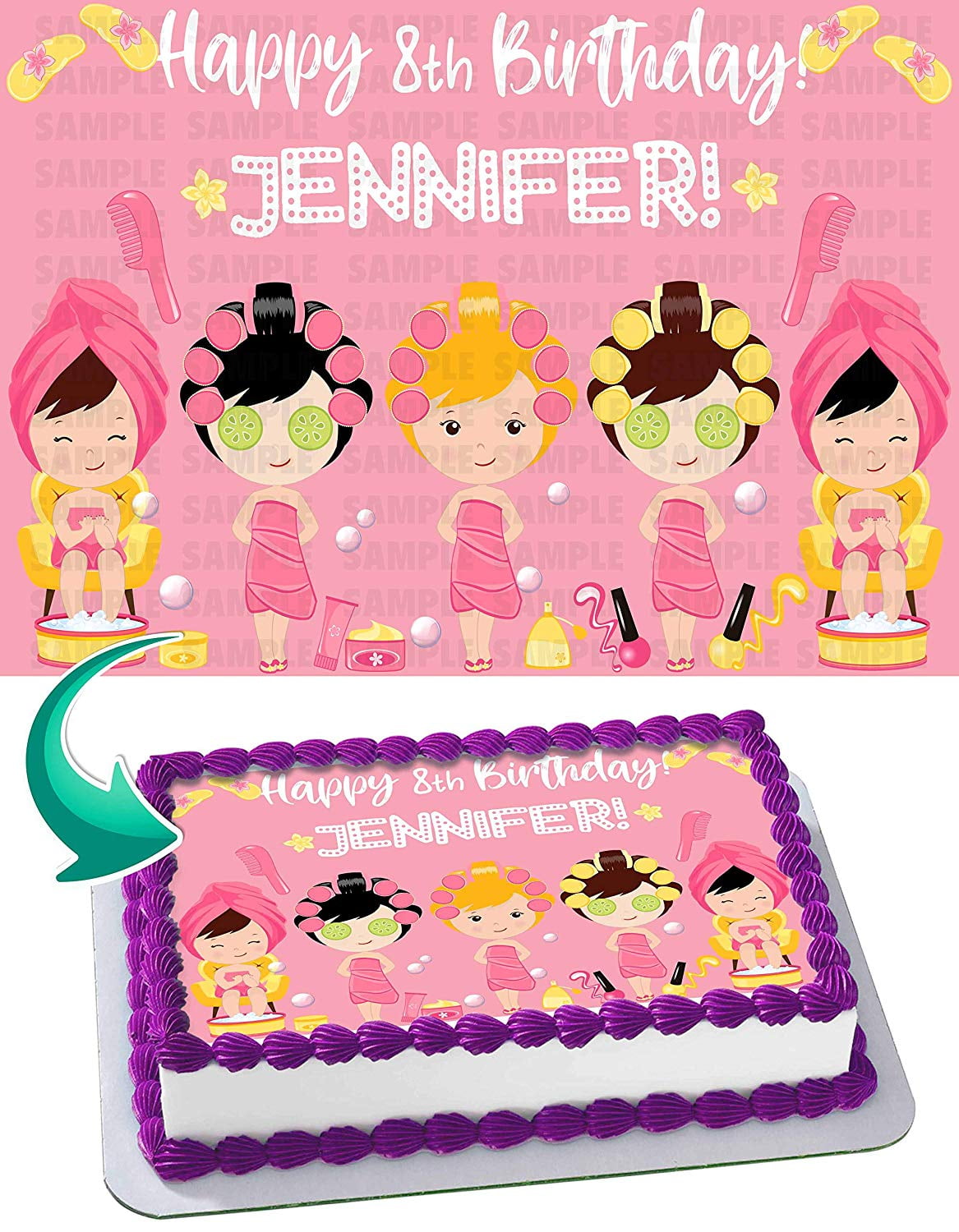 Spa Day Edible Cake Image Topper Personalized Picture 1/4 Sheet (8"x10 ...