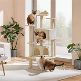 Renwick 54"H Cat Tree Tower Condo with Condos & Scratching Posts, Beige ...