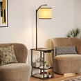 SUNMORY Rustic Floor Lamp with Attached Side Table, Built-in Charging ...