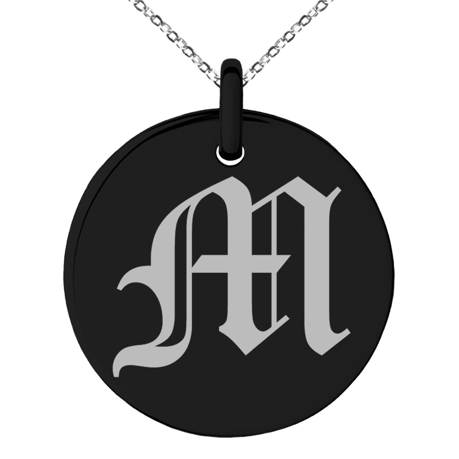 Stainless Steel Letter M Initial Old English Monogram Engraved Small ...