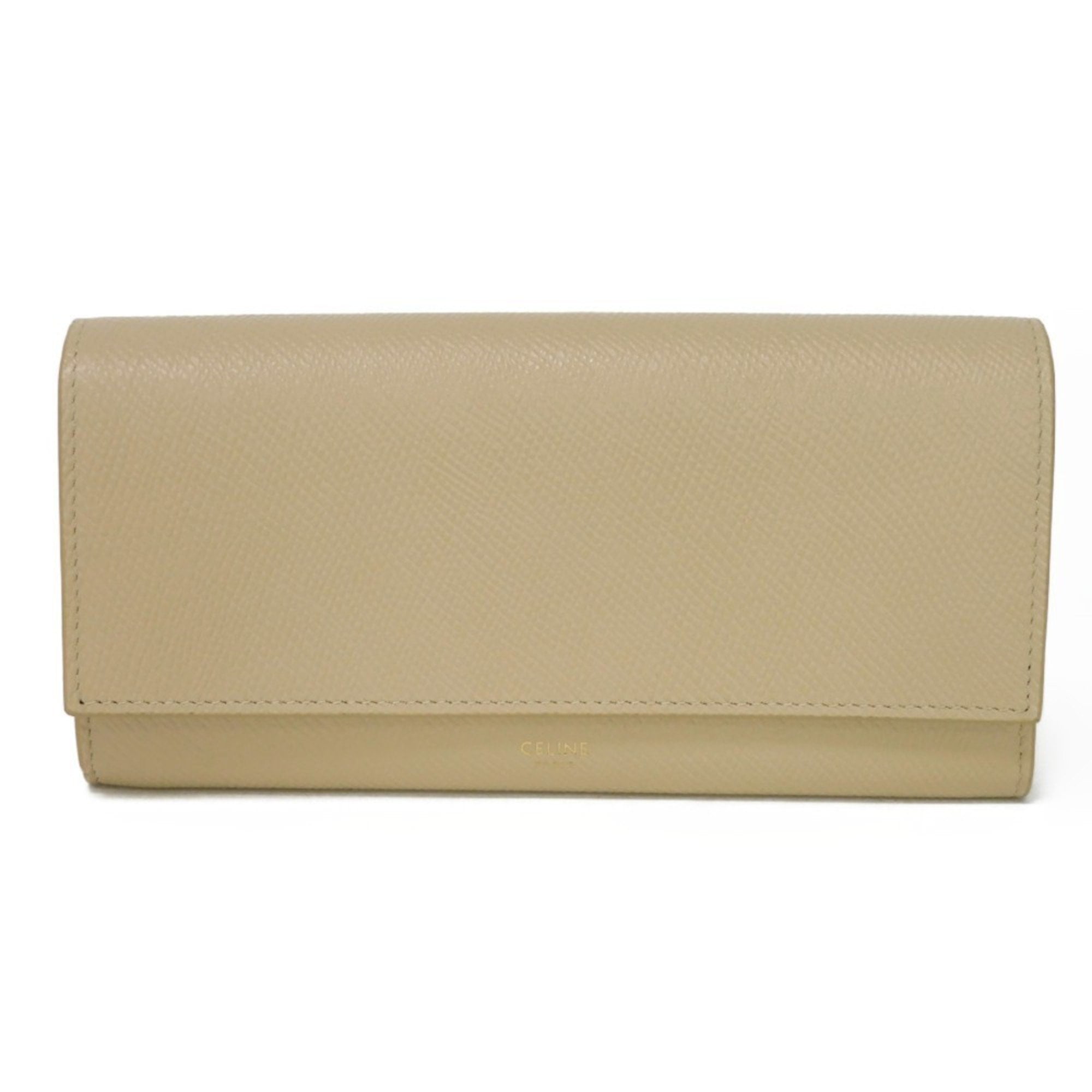Pre-Owned CELINE Long Wallet Large Flap Foil Stamping Grain Calf Beige ...