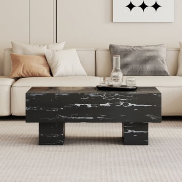 Mofit Home, Modern, Elegant, Beige Travertine+Wood Coffee Table, Living ...