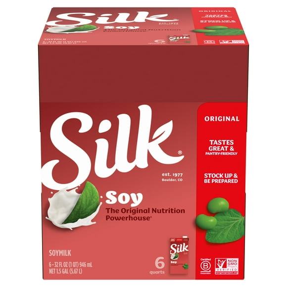 (Pack of 6) Silk Shelf-Stable Original Soy Milk, 1 Quart
