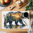 Brown Bear Cotton Linen Placemats Set of 6, Vintage Misty Green Trees ...