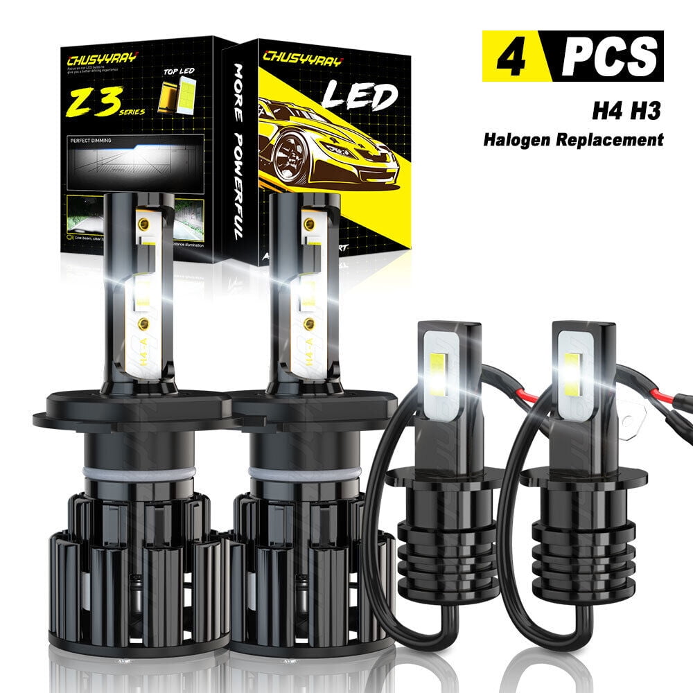 6000K LED Headlight High/Low H4 9003 + H3 Fog Light Bulbs Plug&Play ...