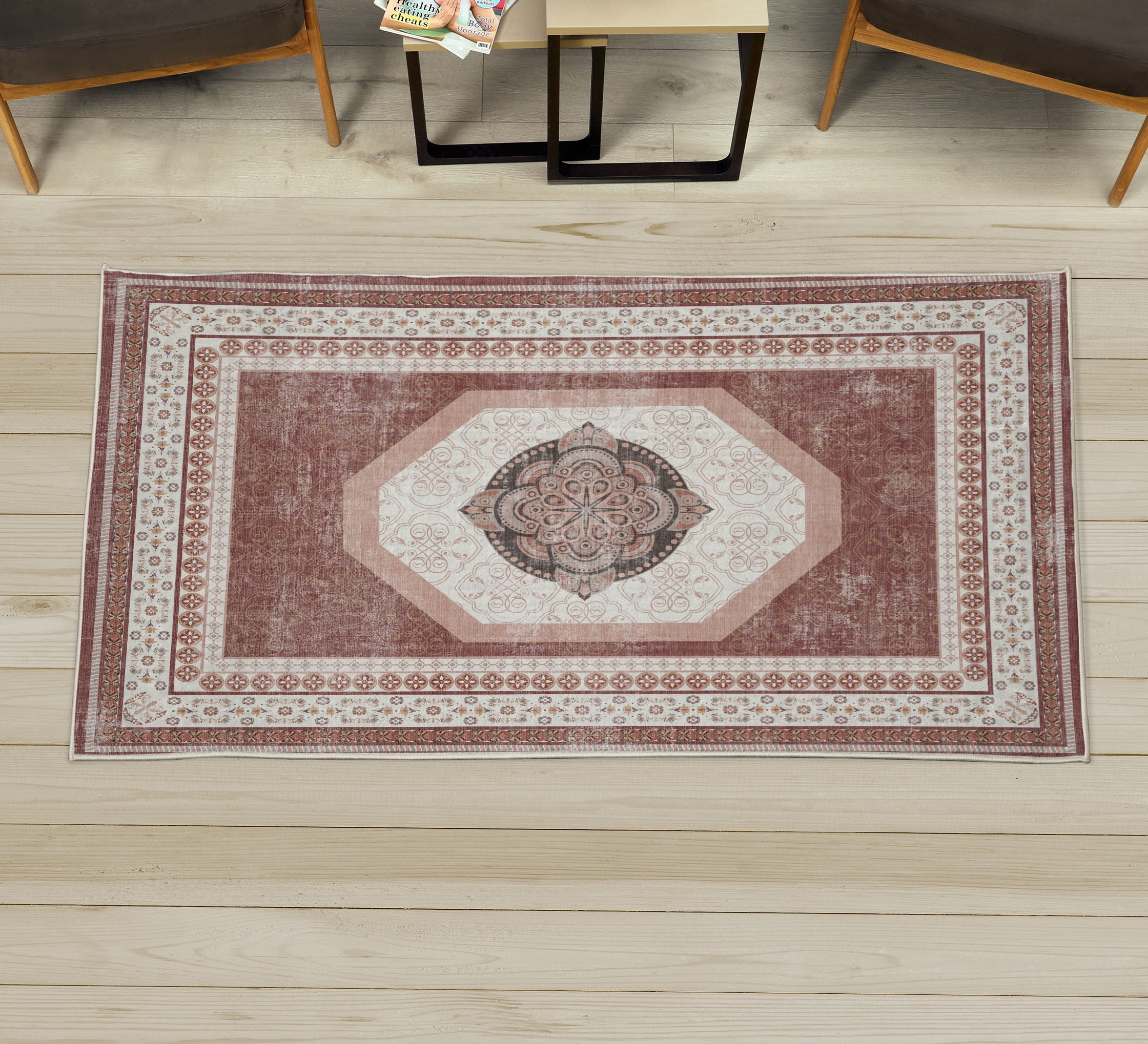 Bohemian Decorative Rug, Mandala Like Floral Medallion Motif Geometric ...