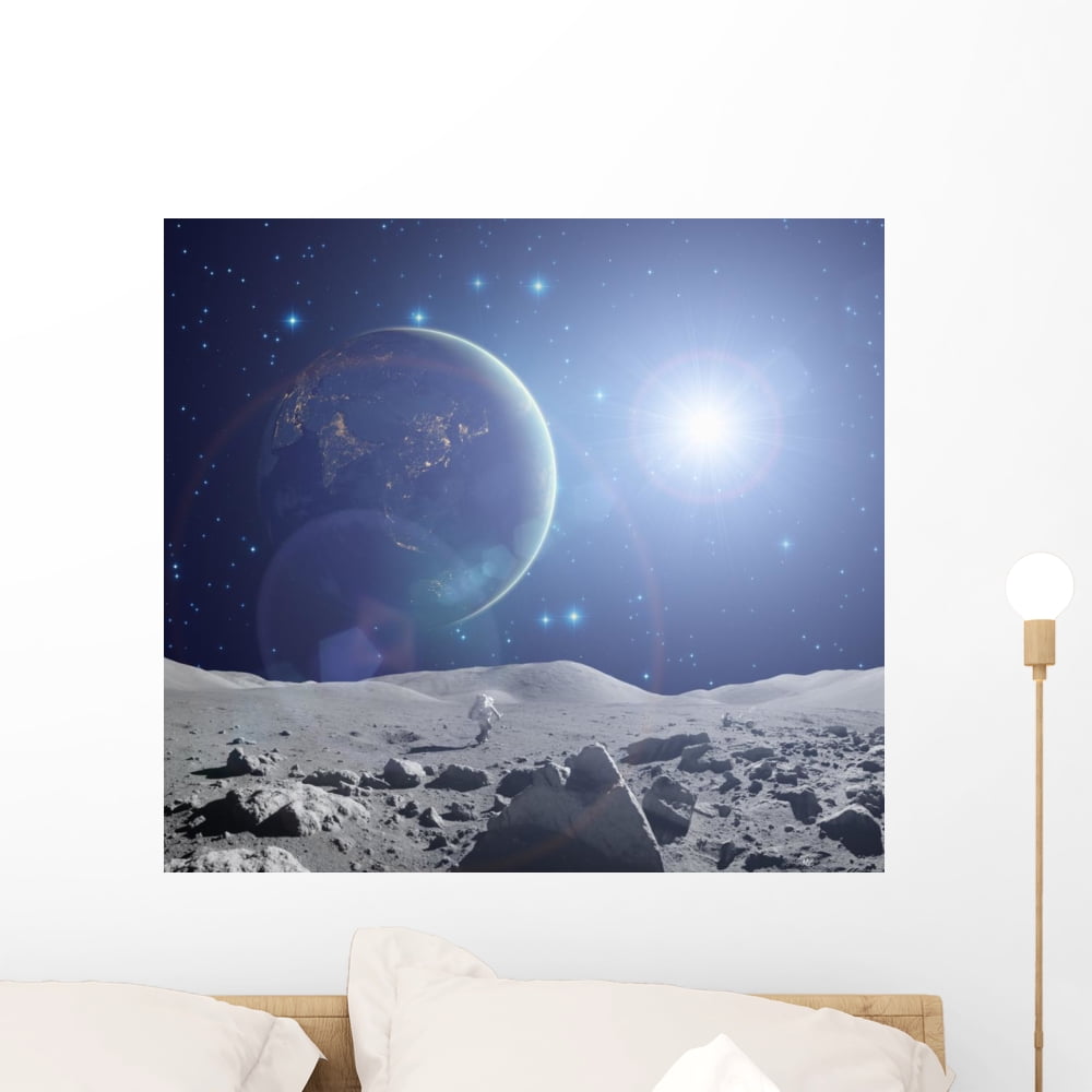 Astronaut Walking Outer-space Planet Wall Mural Decal Sticker ...
