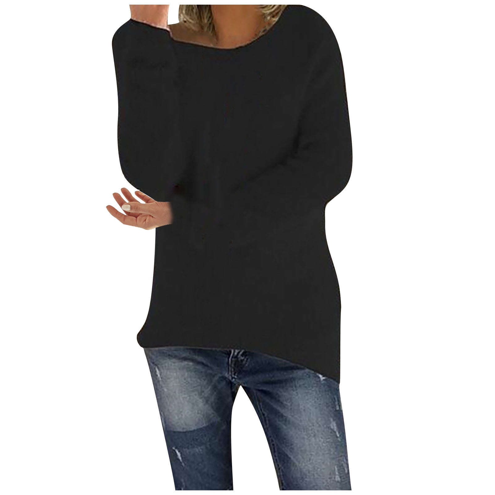 tklpehg Womens Sweaters Solid Loose Fit Blouse Lghitweight Comfy Tops ...